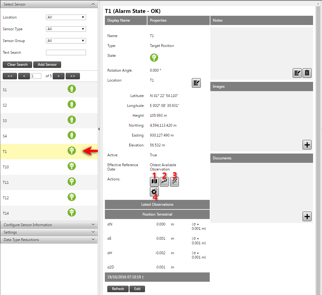 Display sensor properties and latest readings